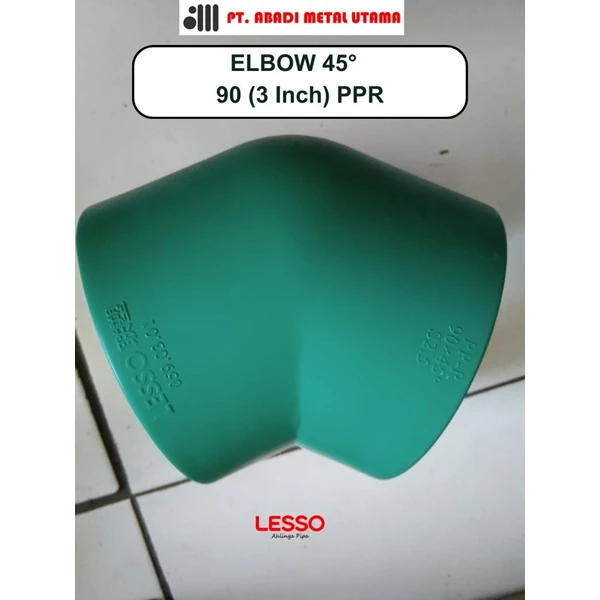 Jual ELBOW PPR 45 DERAJAT 90 MM (3 INCH) GREEN LESSO Surabaya | Abadi Metal Utama